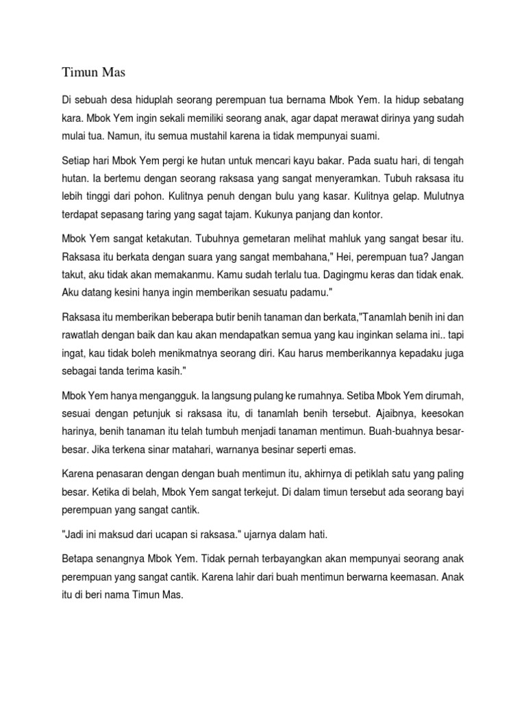 Cerpen Timun Mas | PDF