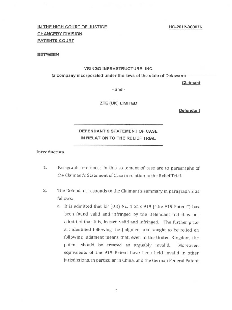 Defendant's Statement of Case 23.4.15 | PDF