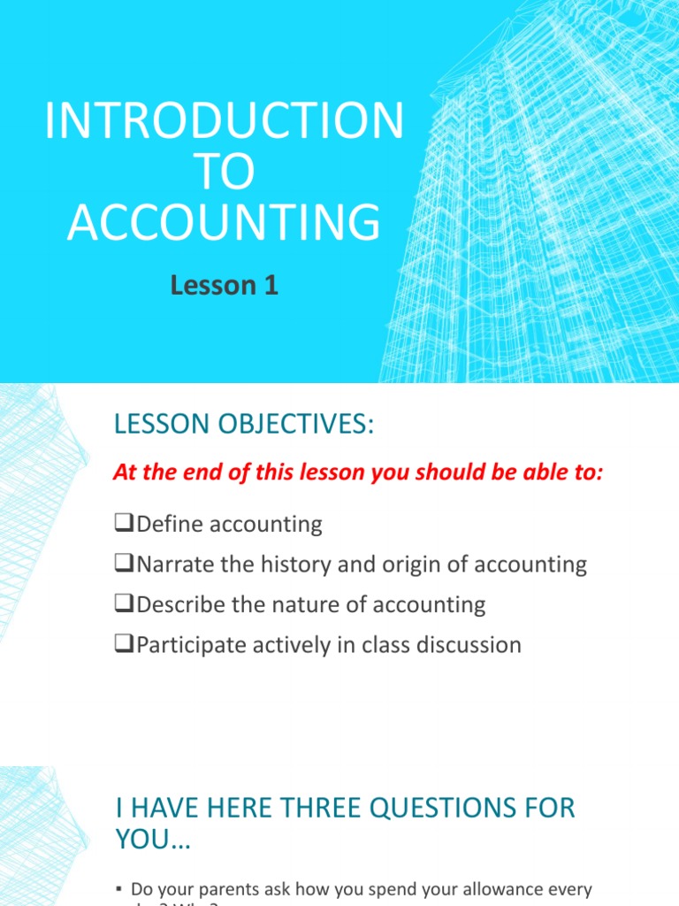 Lesson 1 - Introduction To Accounting | PDF | Accounting | Storytelling
