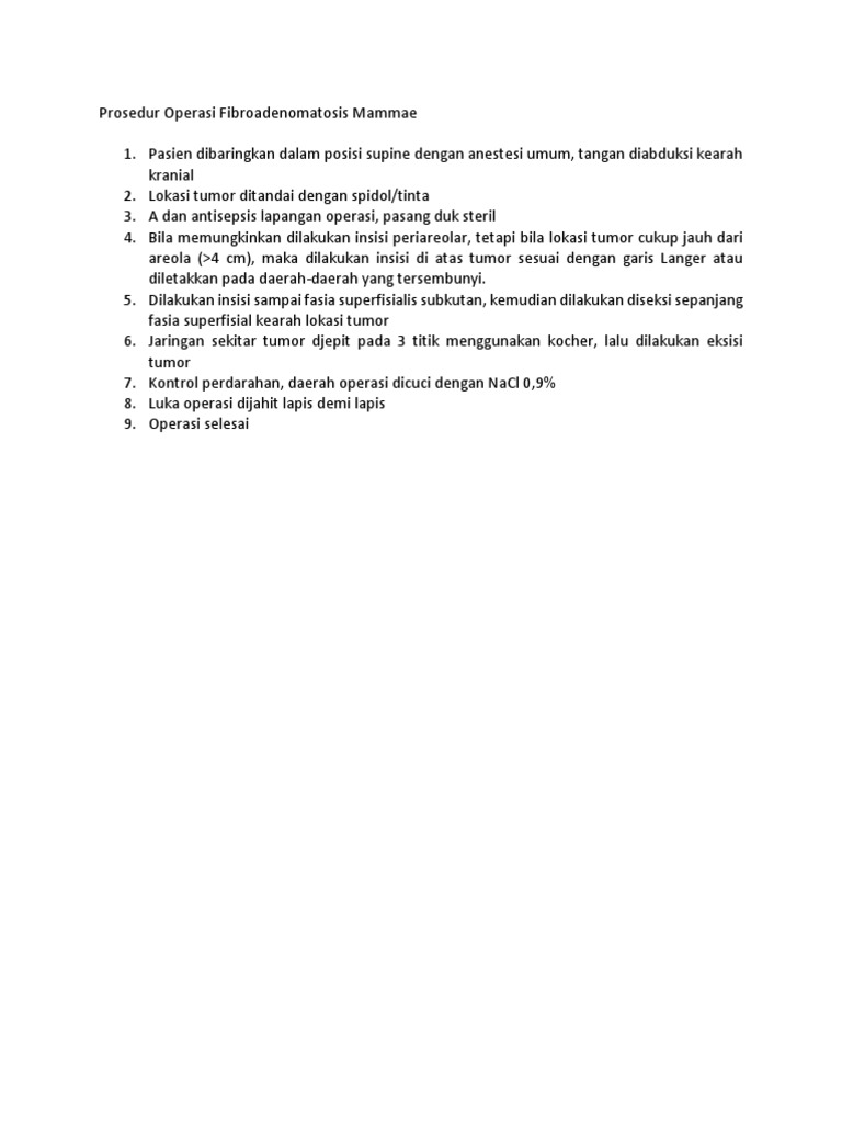 Prosedur Operasi Fibroadenomatosis Mammae | PDF | Teknologi & Rekayasa