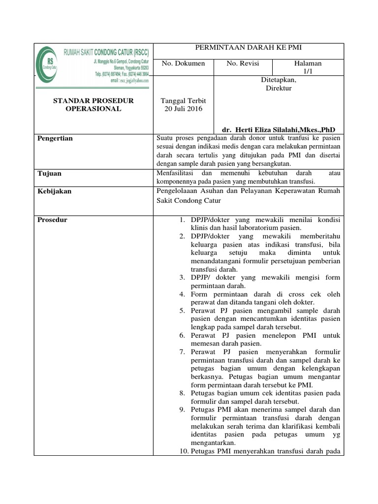 Spo Permintaan Darah Ke Pmi | PDF