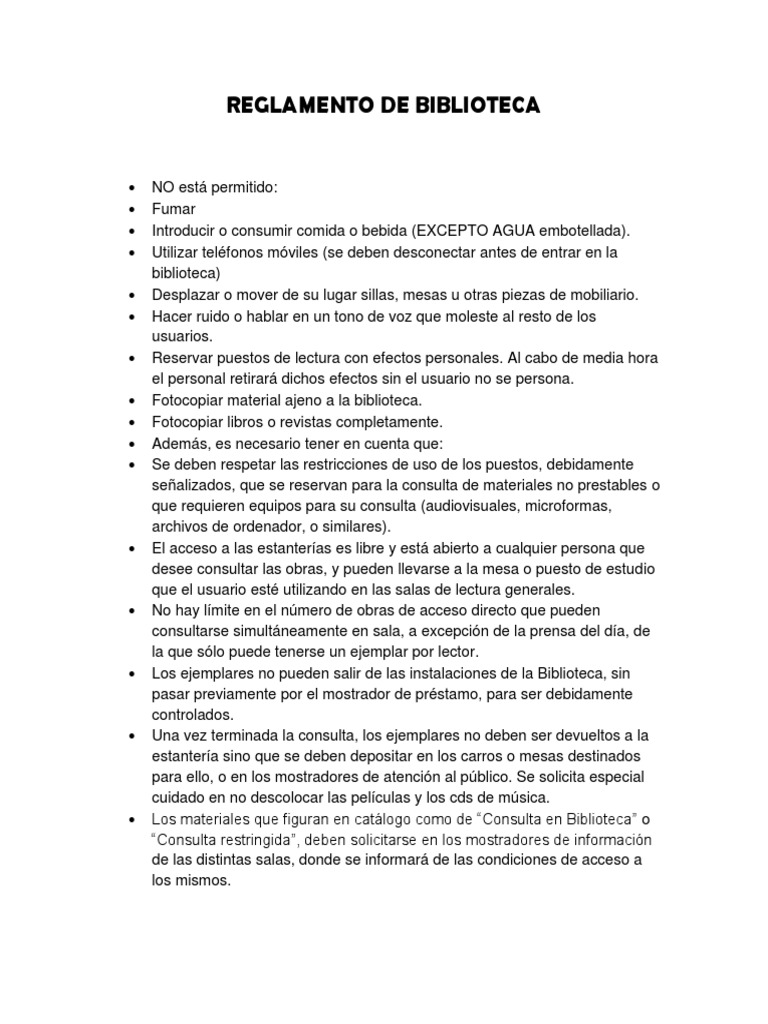 Reglamento de Biblioteca | PDF | Bibliotecas | Informática