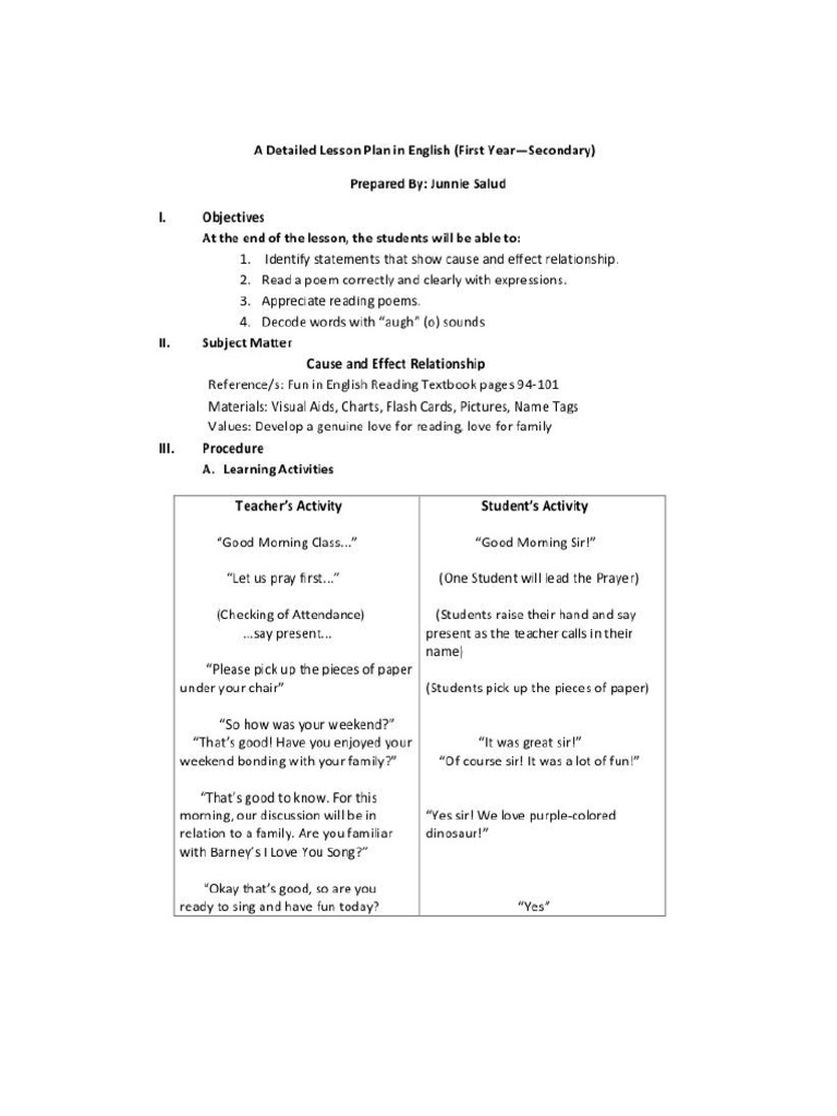 Lesson Plan Simple Present Tense of Verb | PDF