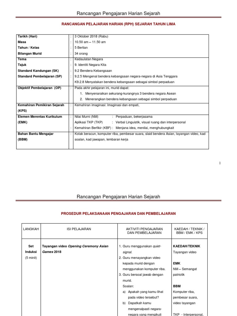 RPH T5 Sej Bendera | PDF