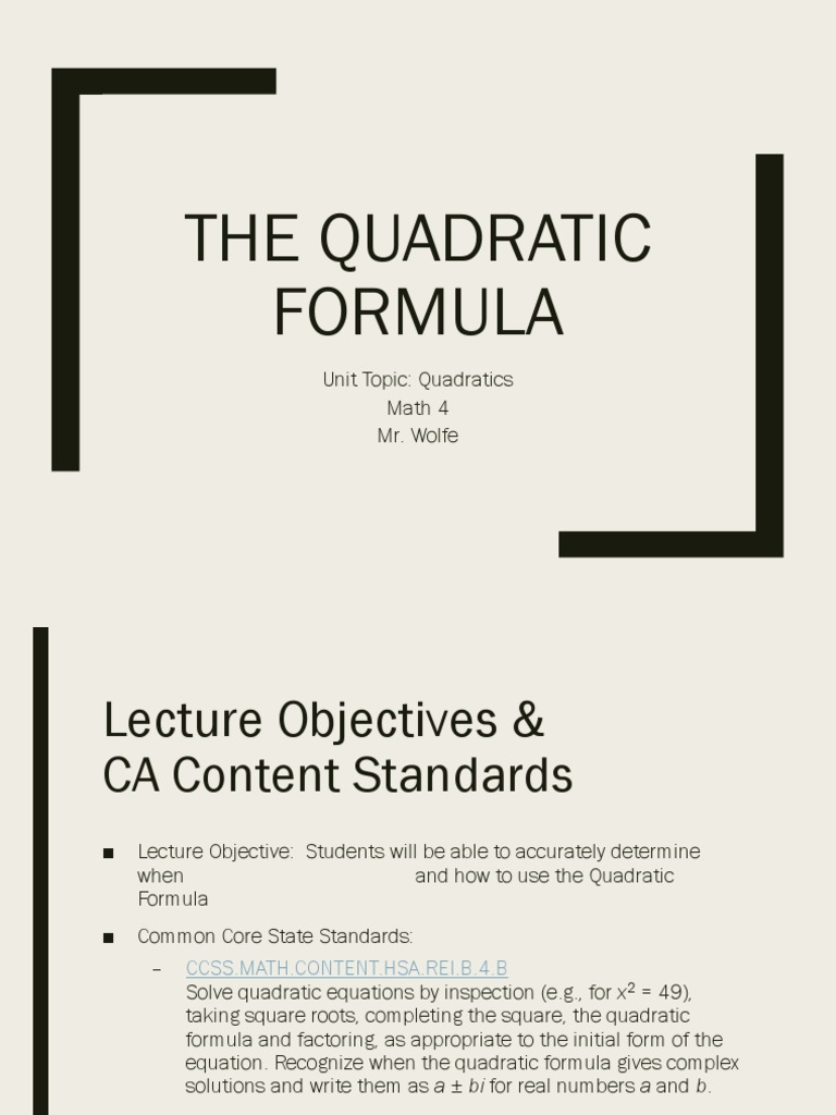 The Quadratic Formula Presentation Pdf Quadratic Equation