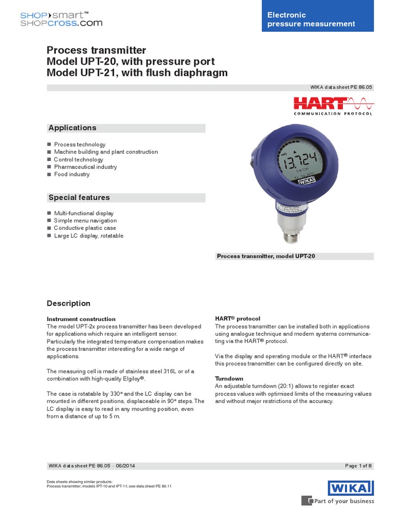 Process Transmitter Model UPT-20, With Pressure Port Model UPT-21, With ...
