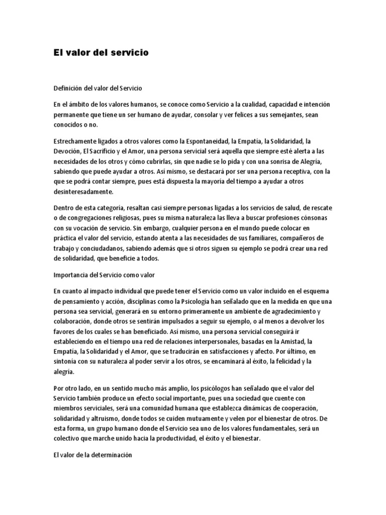 El Valor Del Servicio | PDF | Bienestar | Amor