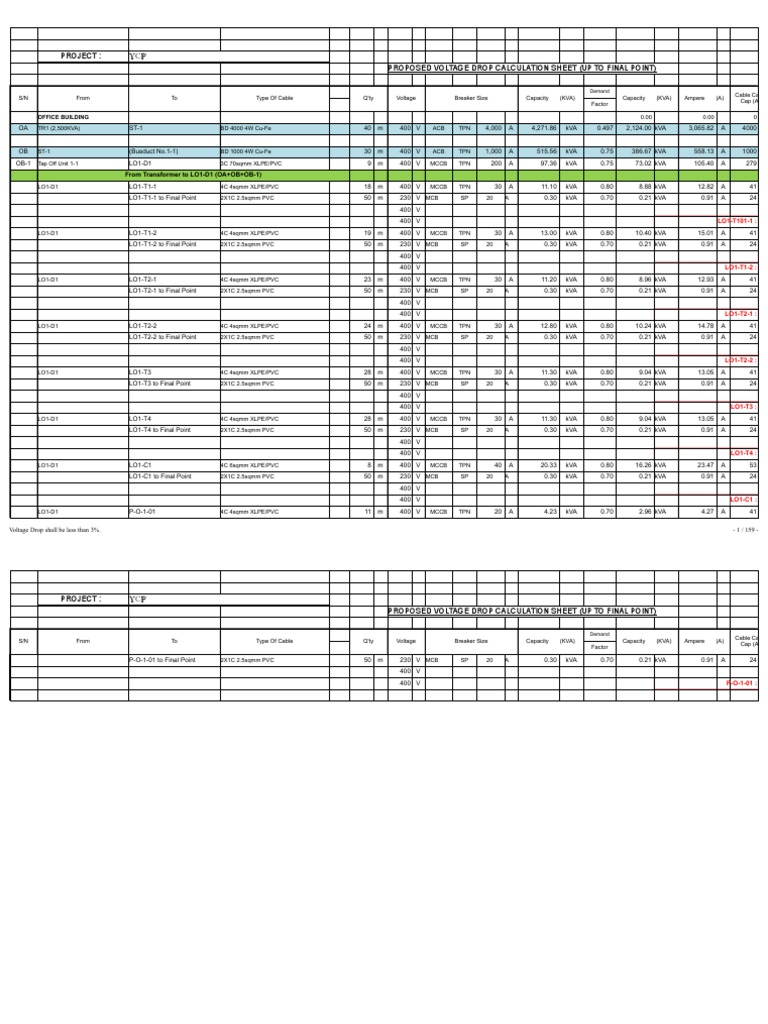 Voltage Drop Calculation Sheet | PDF | Electric Power Distribution ...