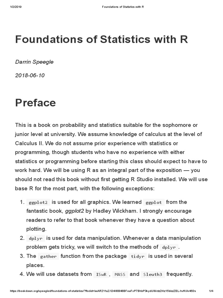 Foundations Of Statistics With R Pdf Statistics Mathematical Proof