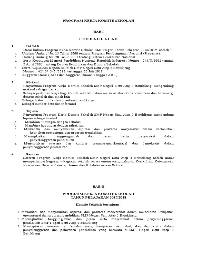 Contoh Program Komite Sekolah 2017-2018 | PDF