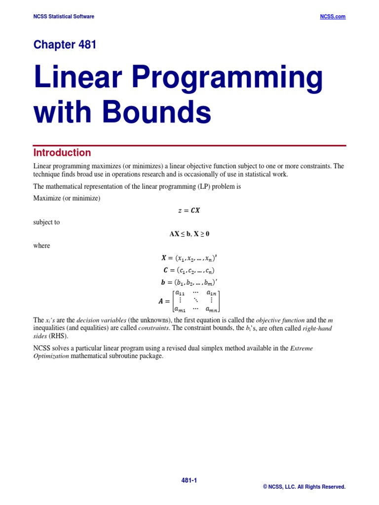 Linear Programming With Bounds Pdf Linear Programming Mathematical Optimization