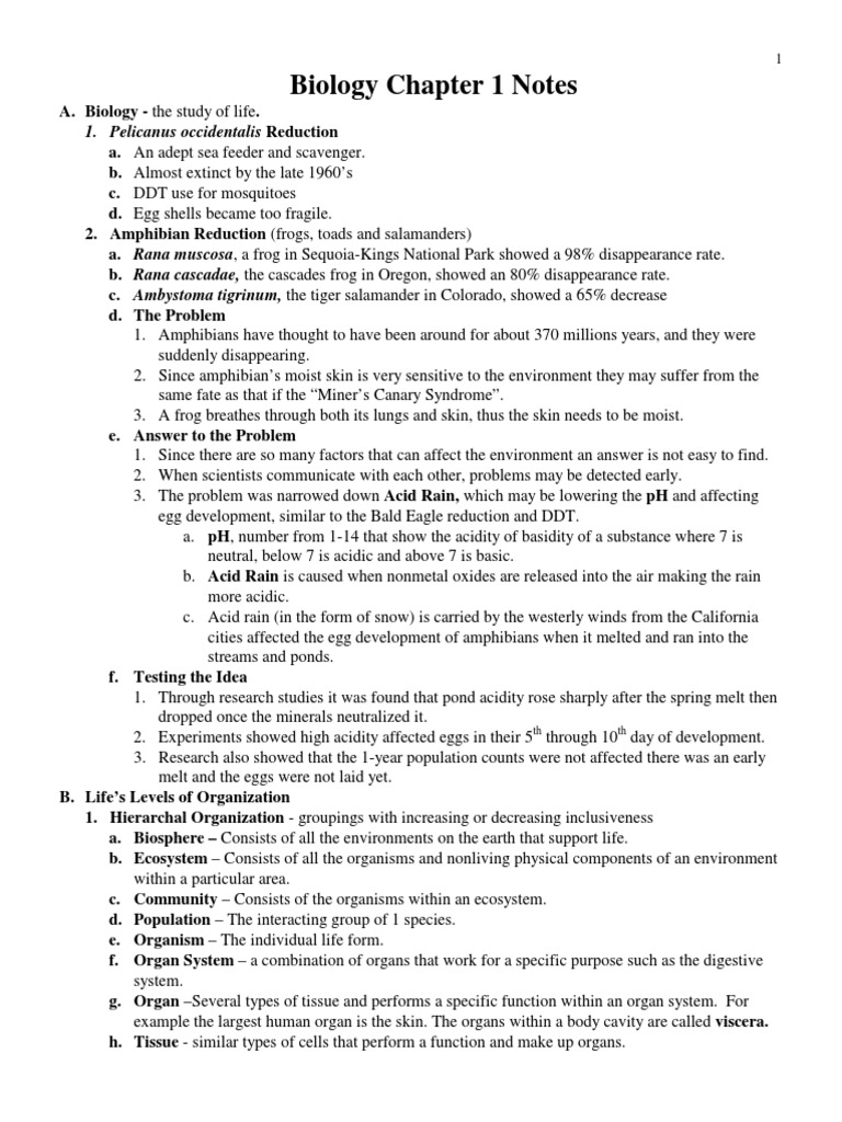 Biology Chapter 1 Notes: 1. Pelicanus Occidentalis Reduction | PDF ...