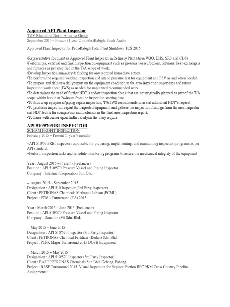 Approved API Plant Inspector | PDF | Pipe (Fluid Conveyance ...