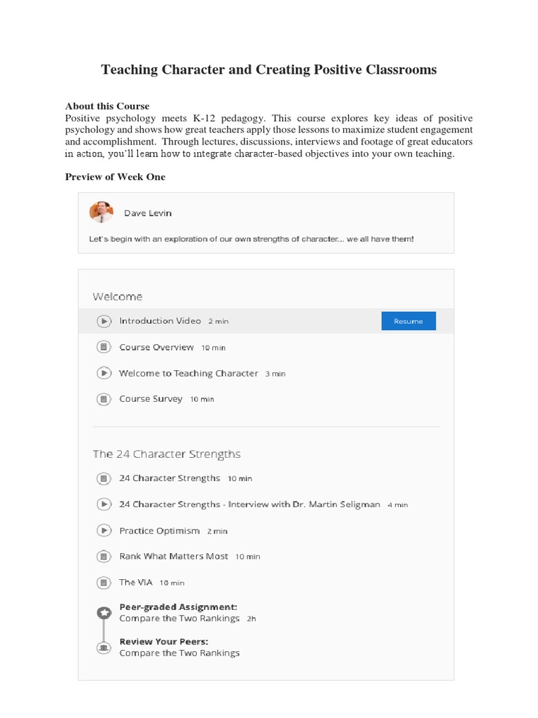 Teaching Character and Creating Positive Classrooms (Week 1) - Complete ...