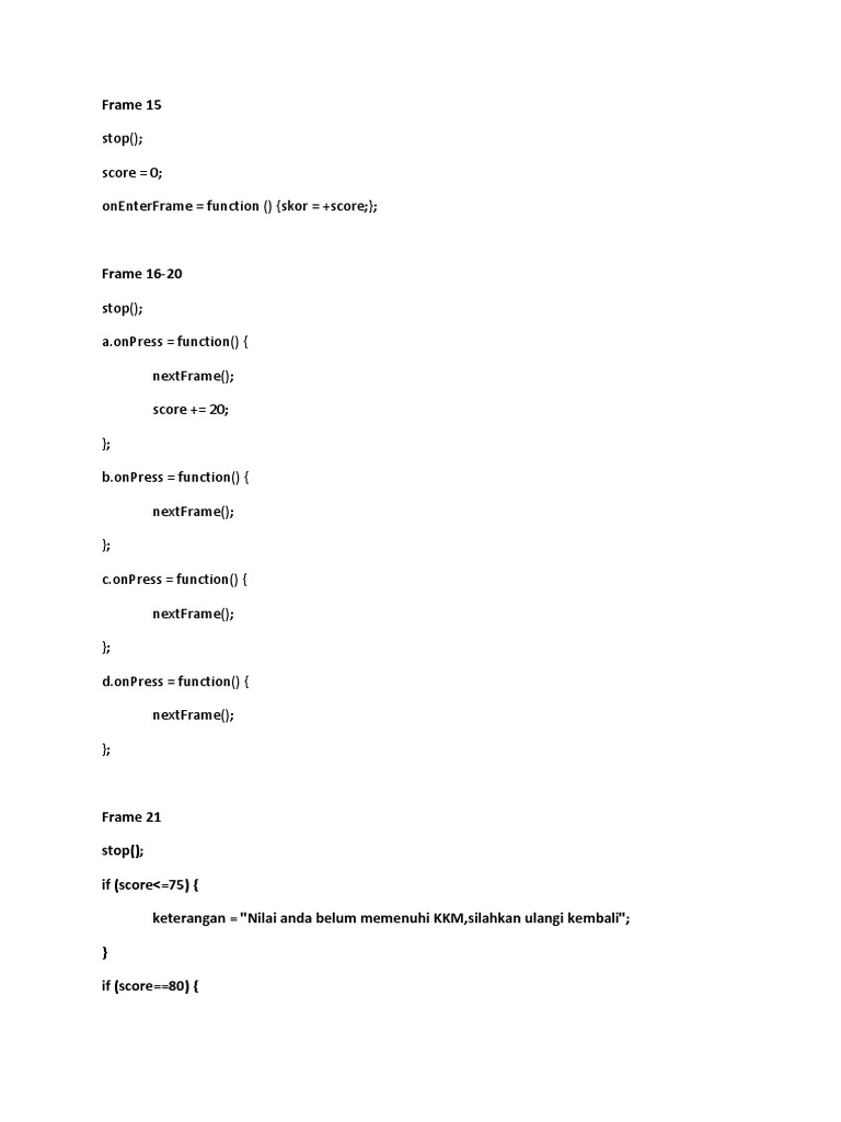 Stop Score 0 Onenterframe Function (Skor +score ) | PDF