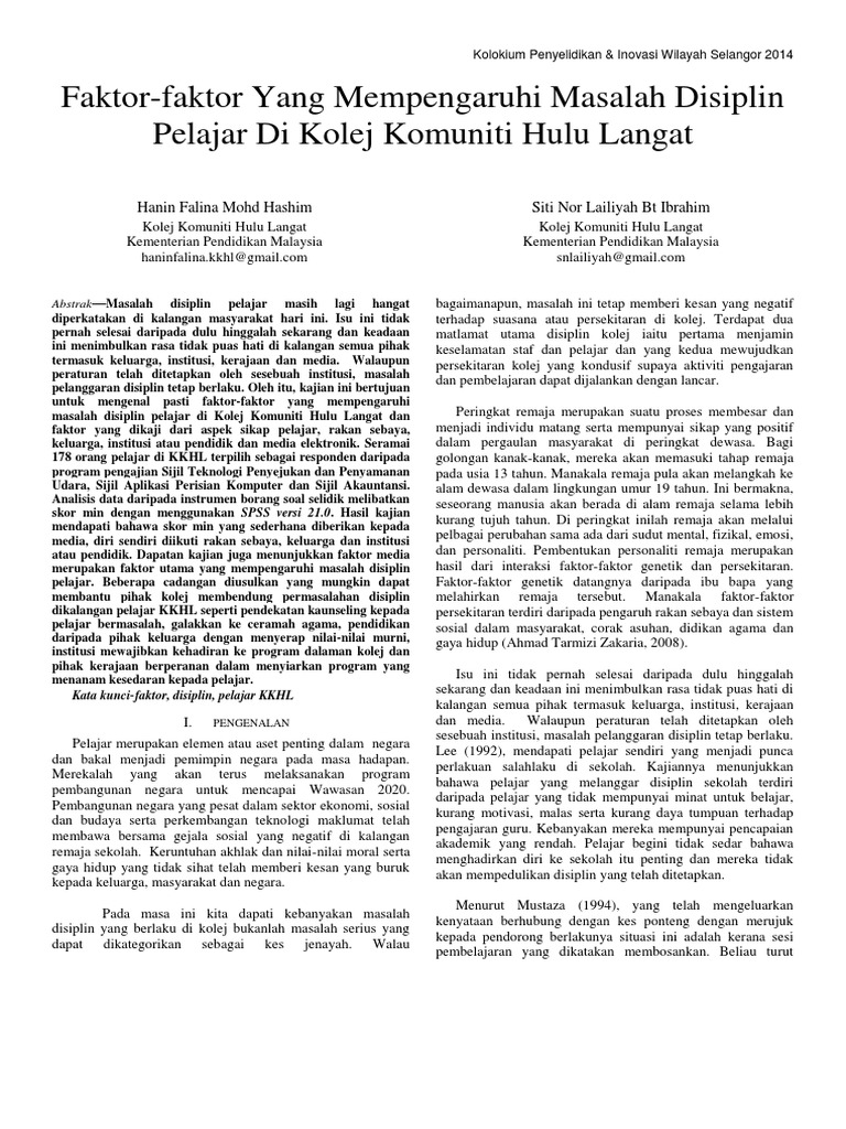 Masalah Disiplin Pelajar KKHL PDF | PDF