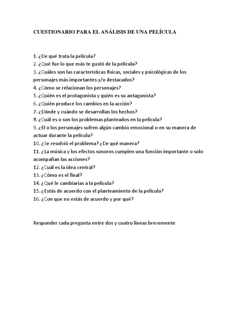 Cuestionario para El Análisis de Una Película | PDF