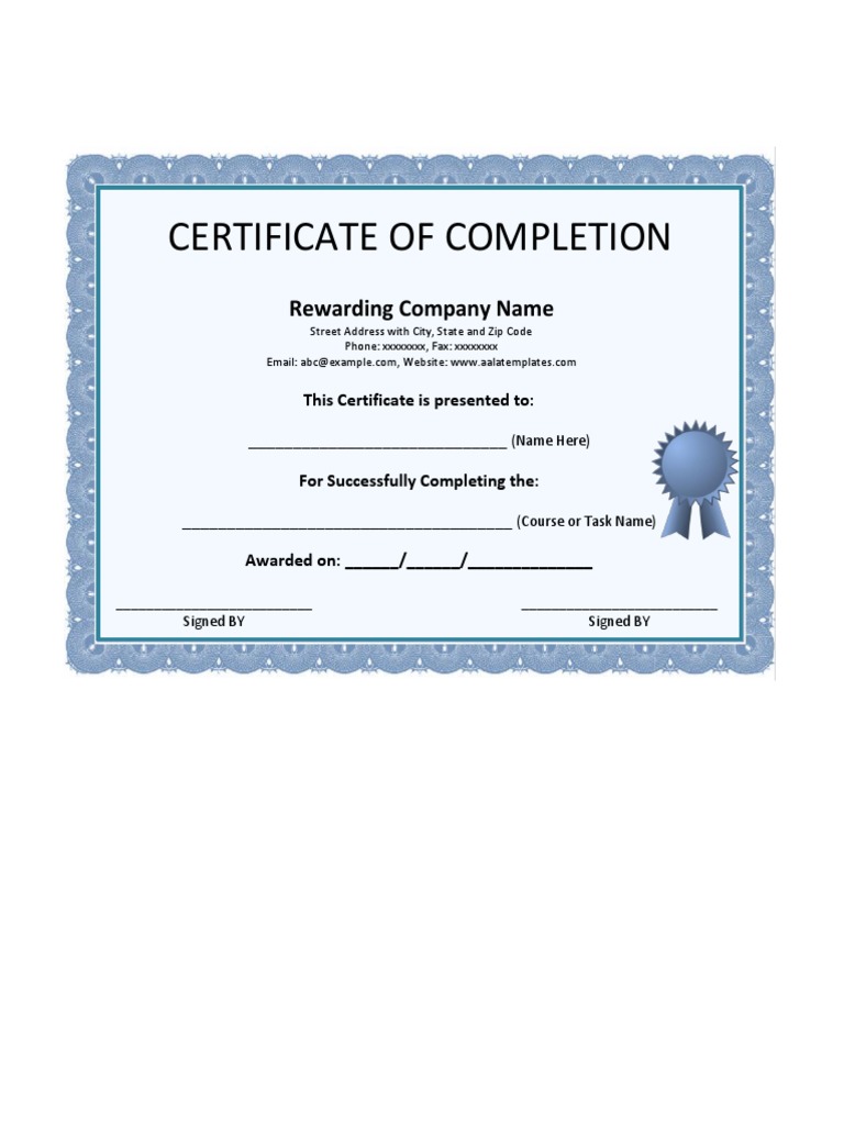 Certificate of Completion Template 04 | PDF
