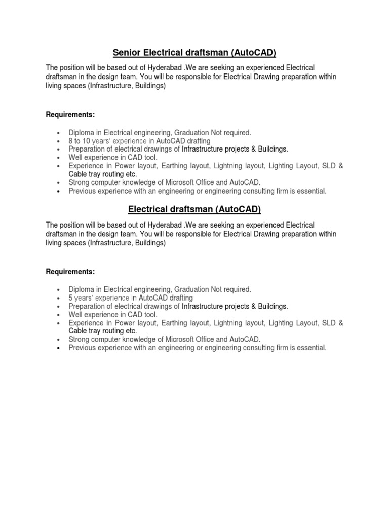 Job Description of Electrical Draftsman | PDF | Electrical Substation ...