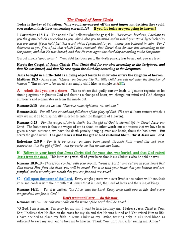 Abcs of Salvation | PDF | The Gospel | Sin