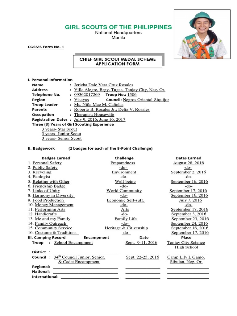 CGSMS Form No. 1 | PDF | Girl Guiding And Girl Scouting | Scouting And ...