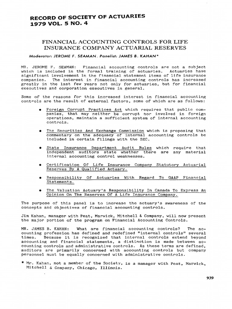 Financial Accounting Controls For Life Insurance Company Reserves ...