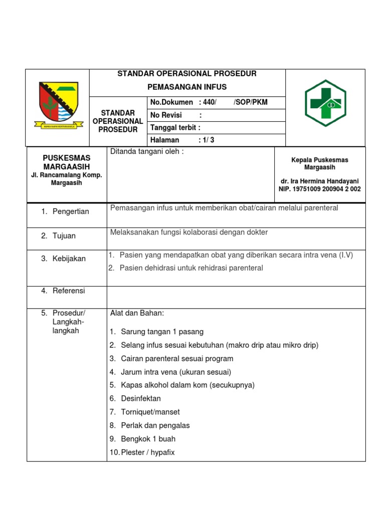 SOP Pemasangan Infus | PDF
