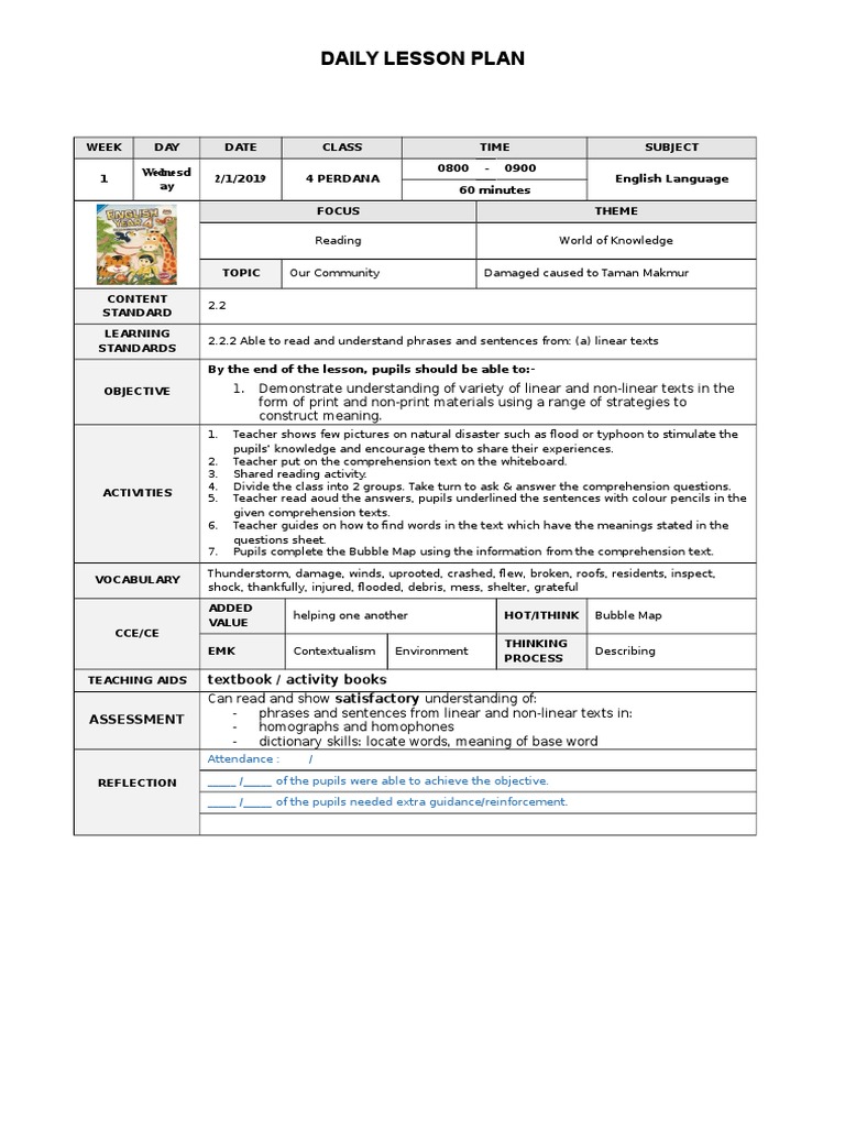 Daily Lesson Plan: Textbook / Activity Books Assessment | PDF | Reading ...