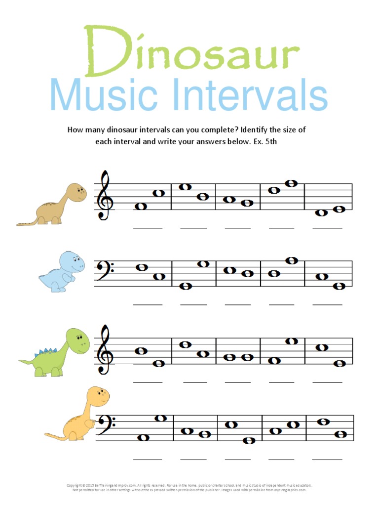 Dinosaur Music Intervals Worksheet PDF | PDF