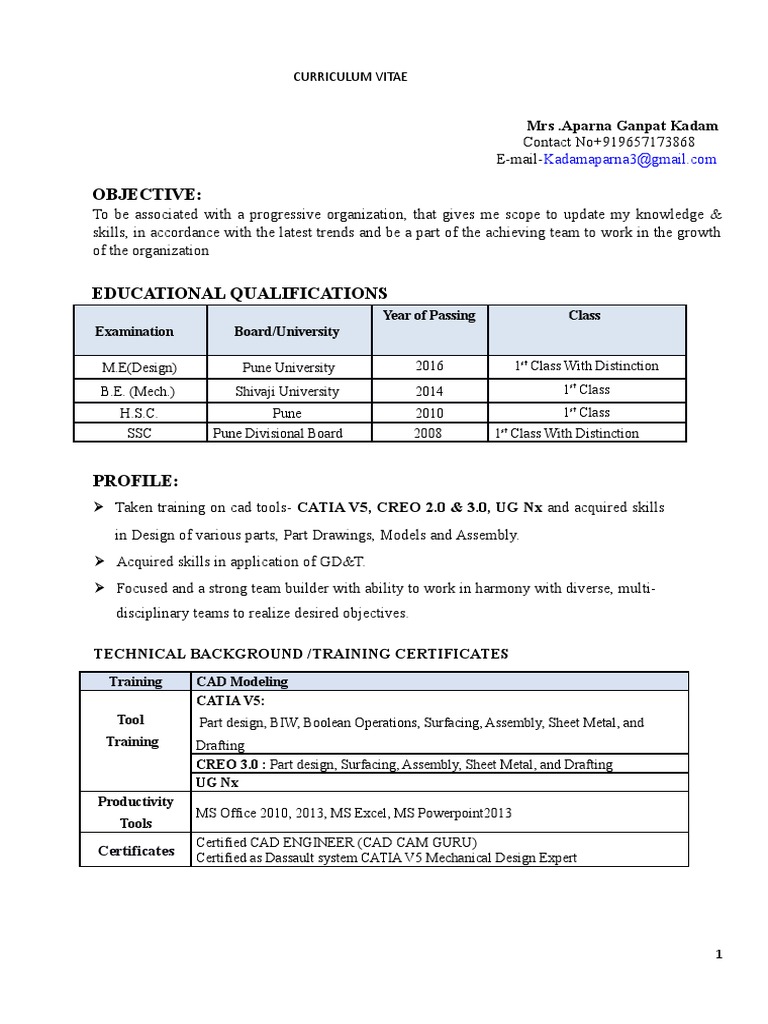 APARNA KADAM Updated Resume | PDF | Computer Aided Design | Engineering