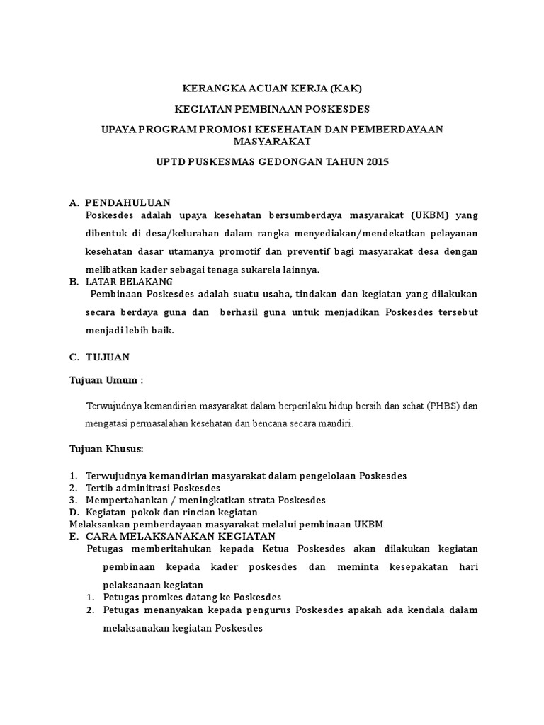 KAK Pembinaan Poskesdes | PDF