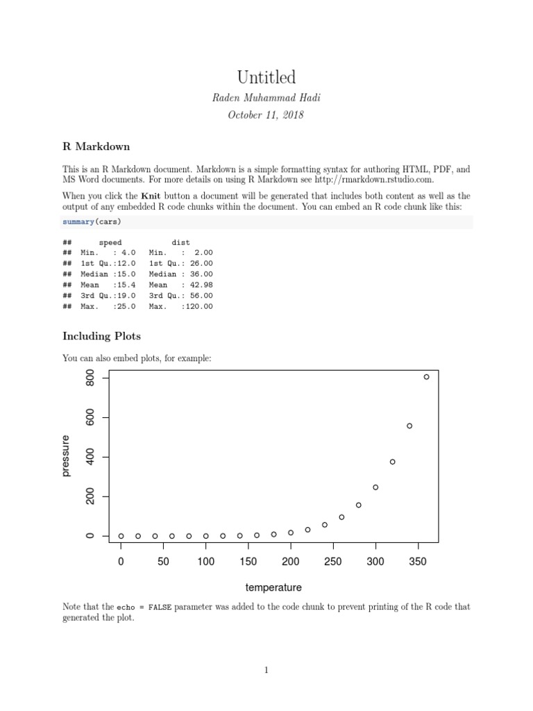 R Markdown: Embed R Code and Plots | PDF