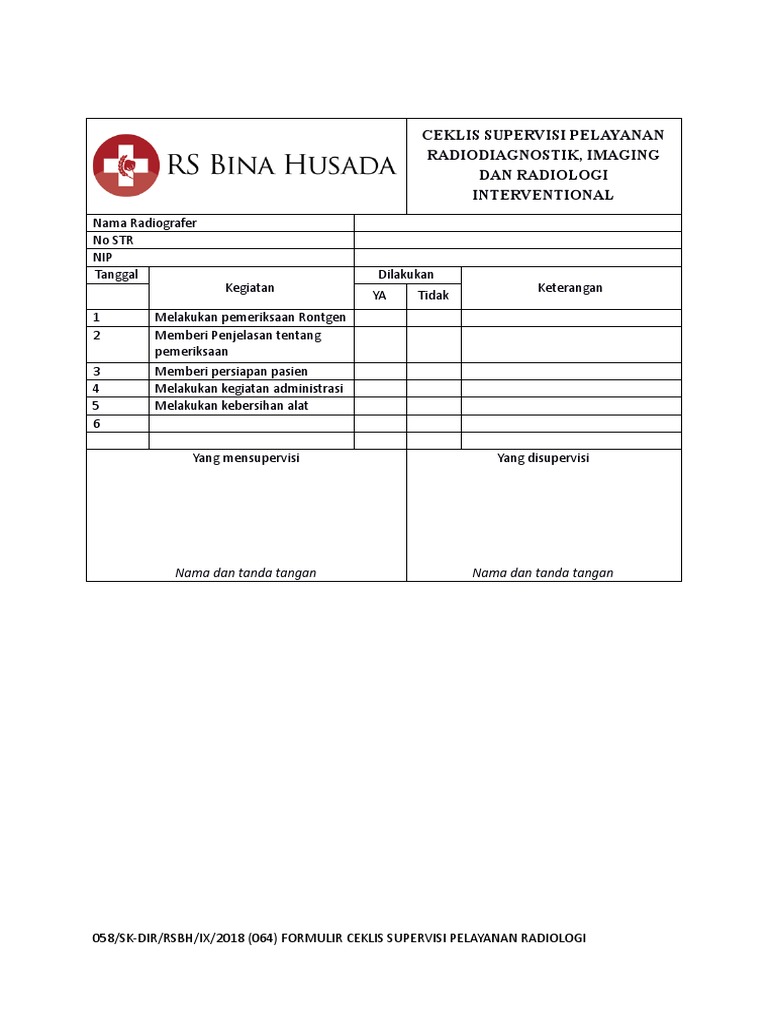 Formulir Ceklis Supervisi Pelayanan Radiologi RSBH | PDF