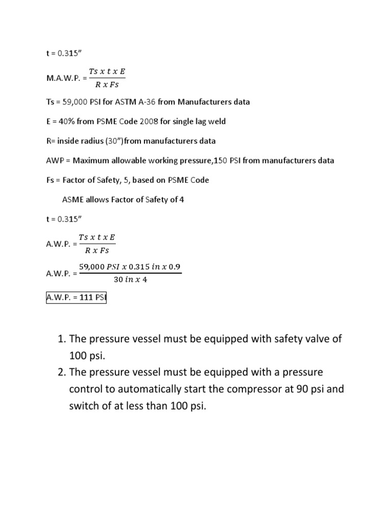 MAWP Calculation for Pressure Vessel | PDF | Chemical Engineering ...