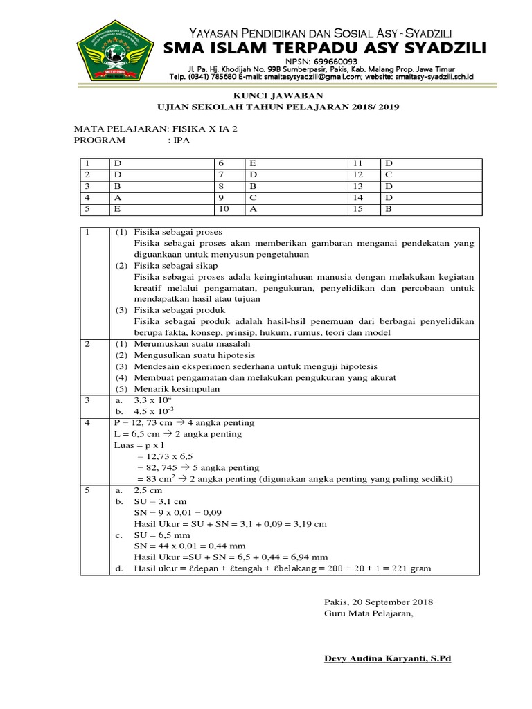 Format Kunci Jawaban | PDF