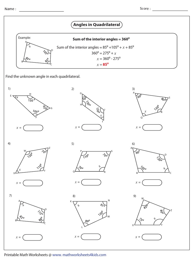 Angles in Quadrilateral: Sum of The Interior Angles 3600 | PDF | Convex ...