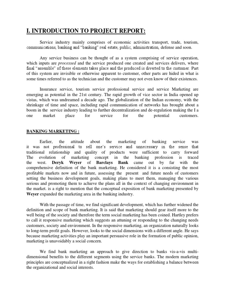 I Introduction To Project Report Banking Marketing Pdf Banks