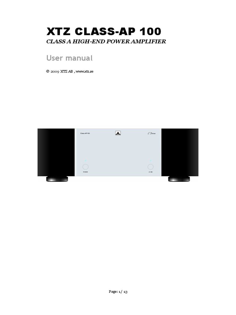 XTZ Class-Ap 100: User Manual | PDF | Loudspeaker | Amplifier