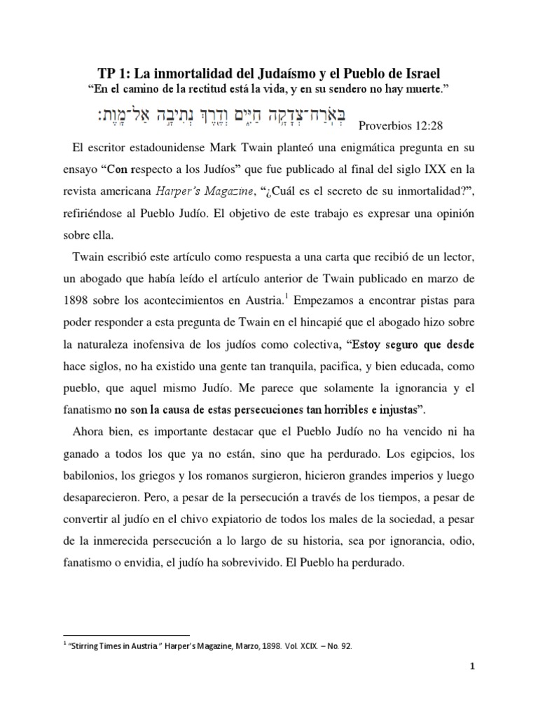 La Inmortalidad del Pueblo Judío | PDF | Judios | Tora