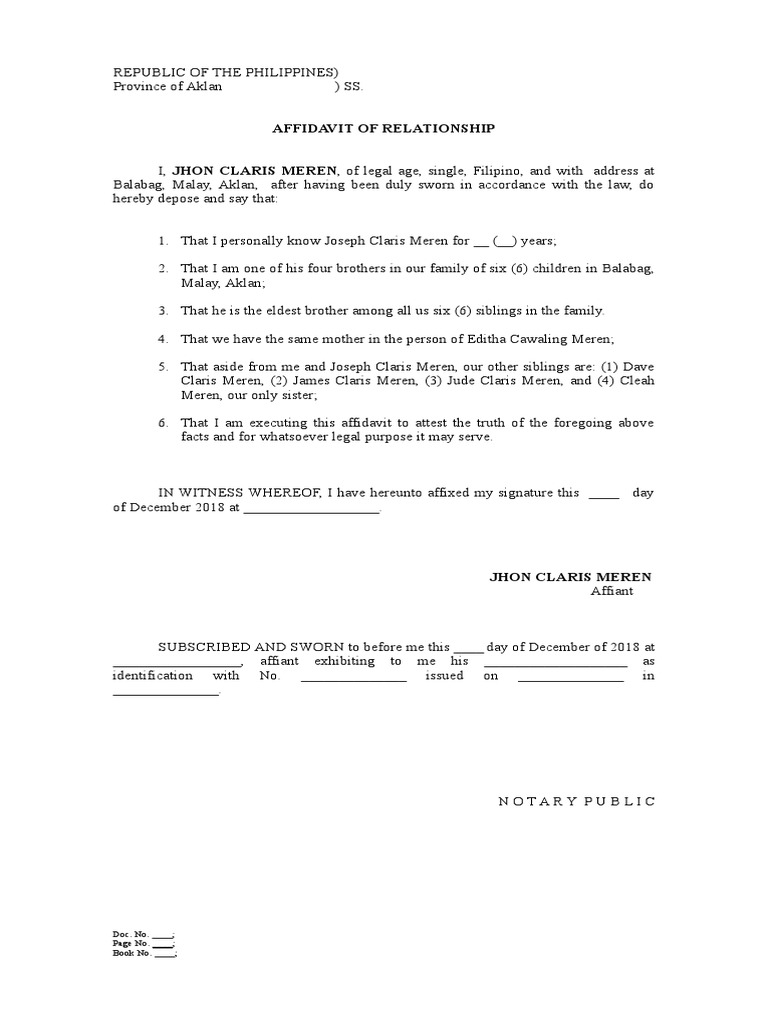 Affidavit of Relationship | PDF | Affidavit | Comparative Law