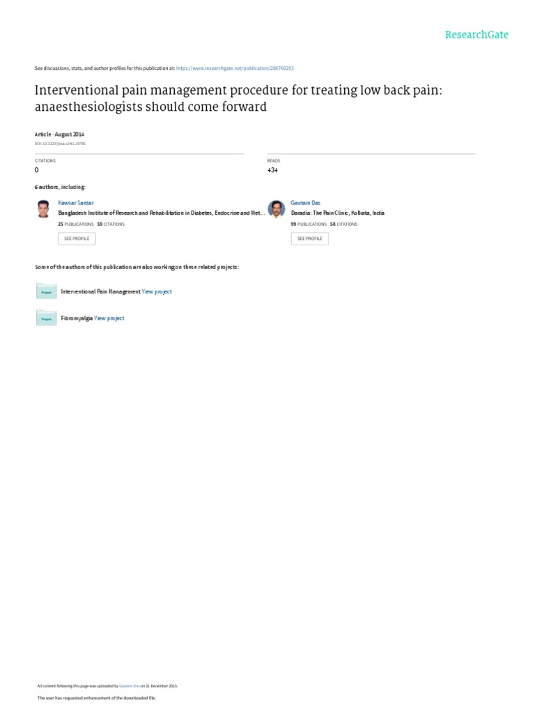 Interventional Pain Management Procedure For Treat | PDF | Low Back ...