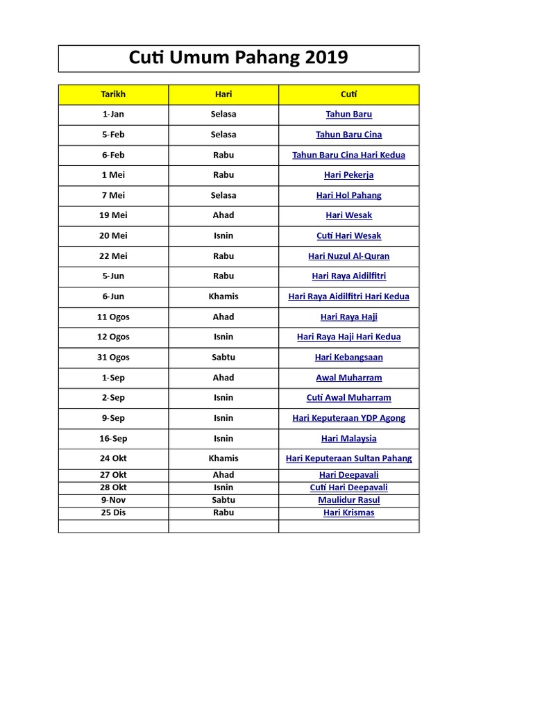 Cuti Umum Pahang | PDF