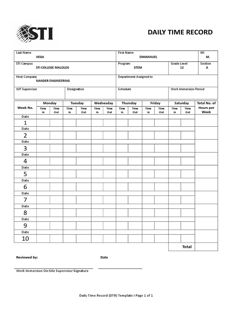 Daily Time Record | PDF | Leisure | Sports