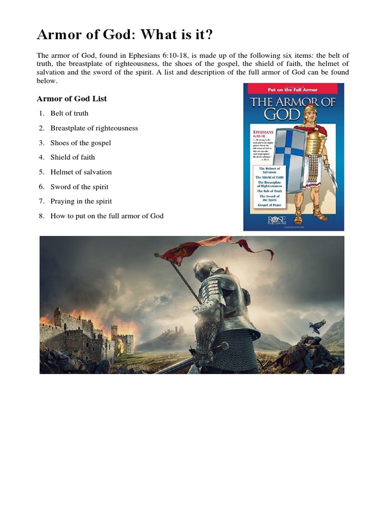 The 6 Pieces of the Armor of God (Ephesians 6:10-18 | PDF | Armor Of ...