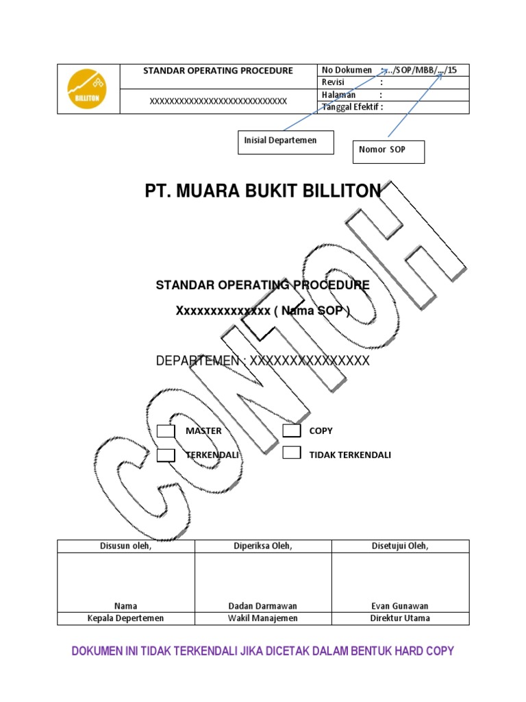 Contoh Cover Standar Operating Procedure - 2 | PDF