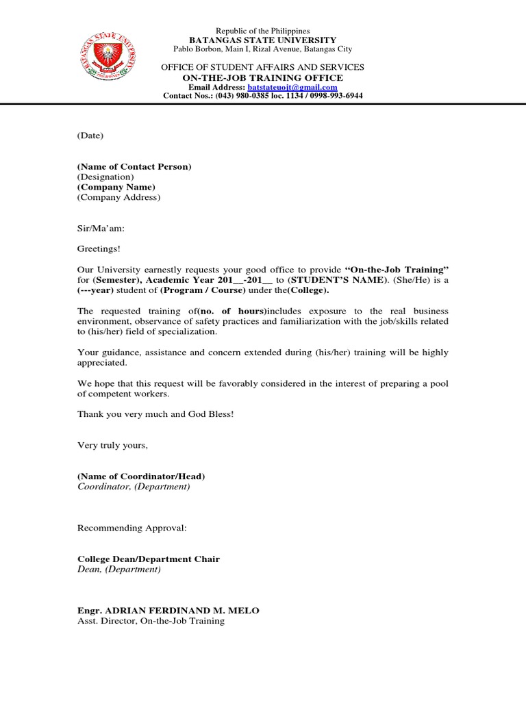 OJT Endorsement Letter Template | PDF