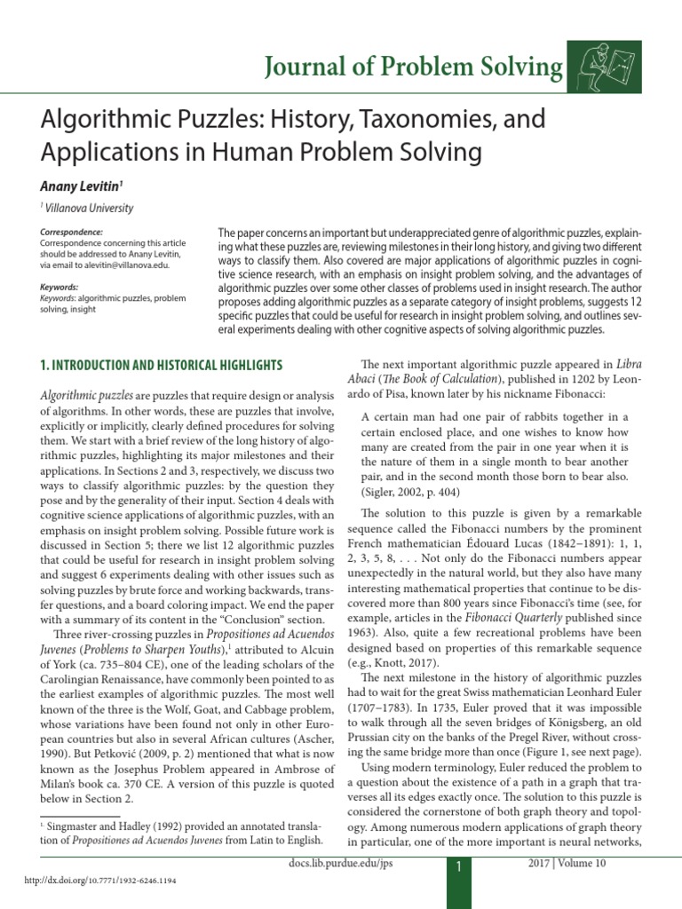 Algorithmic Puzzles History Taxonomies and Applications | PDF | Insight ...