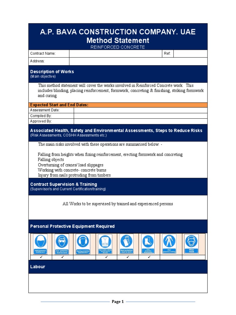 Method Statement For Reinforced Concrete Pours | PDF | Scaffolding ...