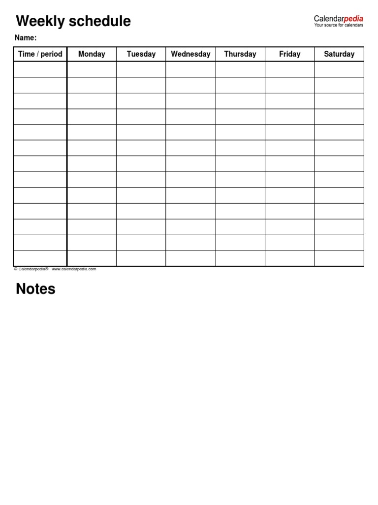 Calendario Semanal Con Notas | PDF