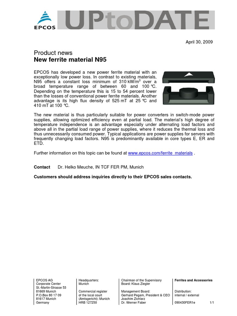 Dexter EPCOS New Ferrite Material N95 | PDF | Electrical Engineering ...